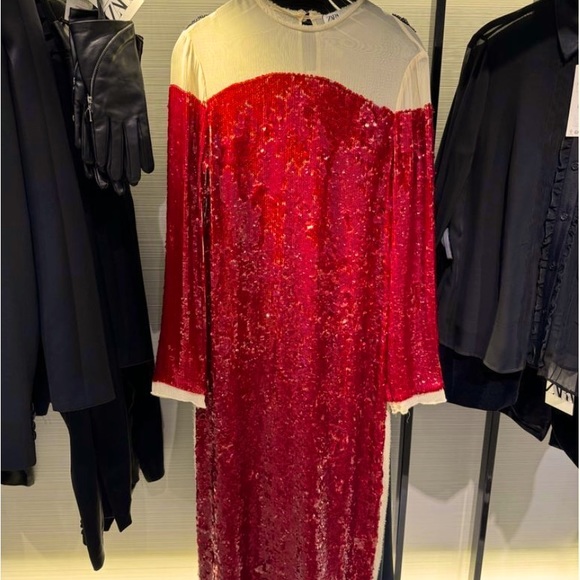 Zara | Dresses | Zara Woman Nwt Fw23 Red Zw Collection Sequinned ...